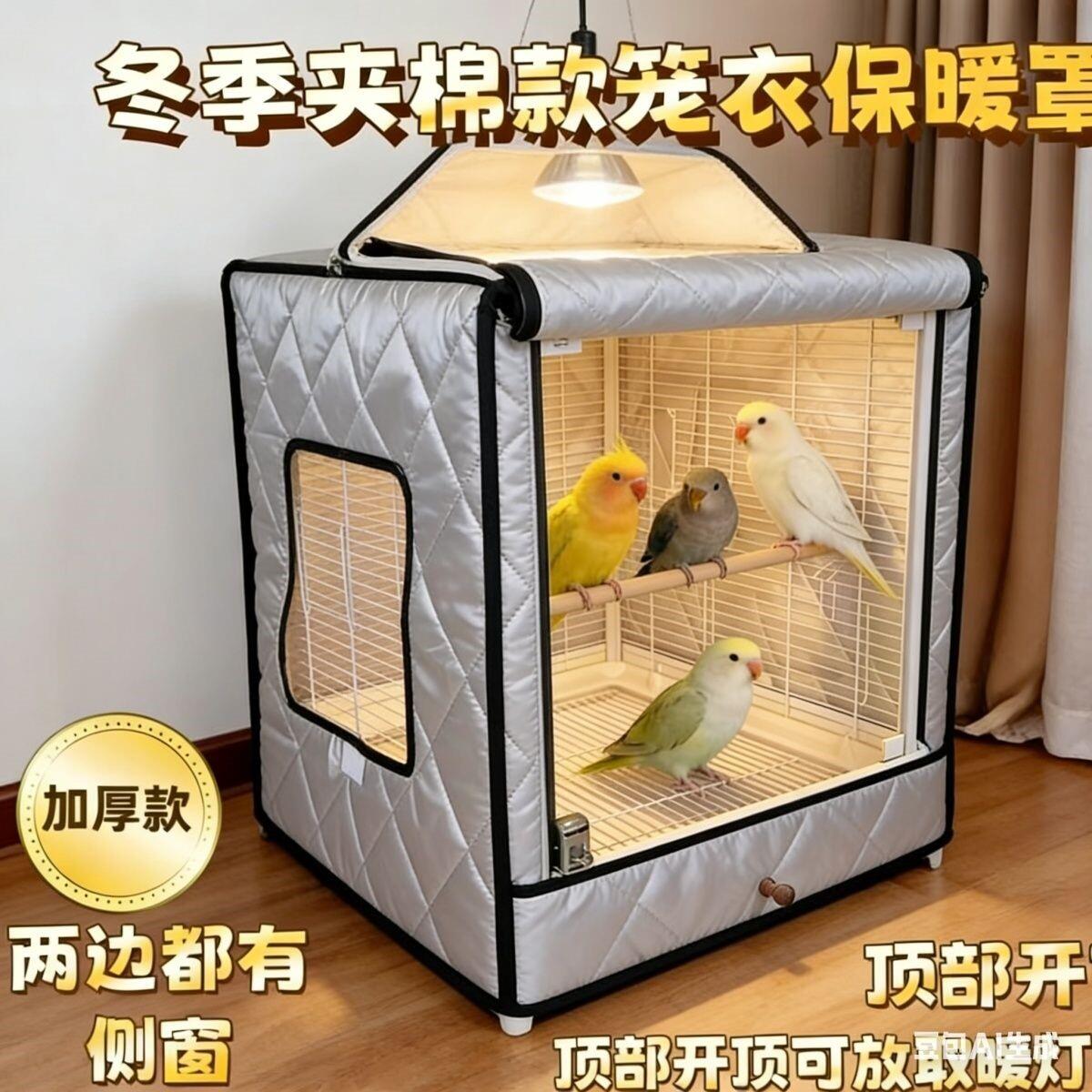 鸟笼冬天保暖罩冬季加厚款夹棉笼衣防寒压克力鹦鹉鸟笼适用