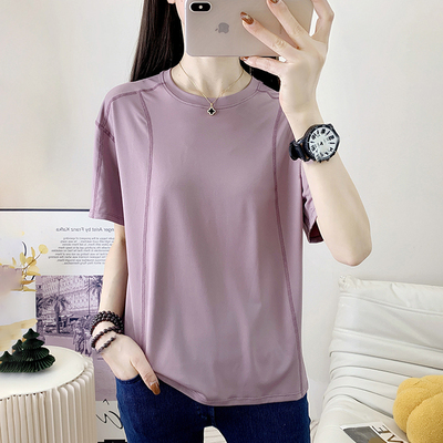 户外健身女速干衣夏季羽毛球服瑜伽服晨跑步运动短袖宽松T恤上衣