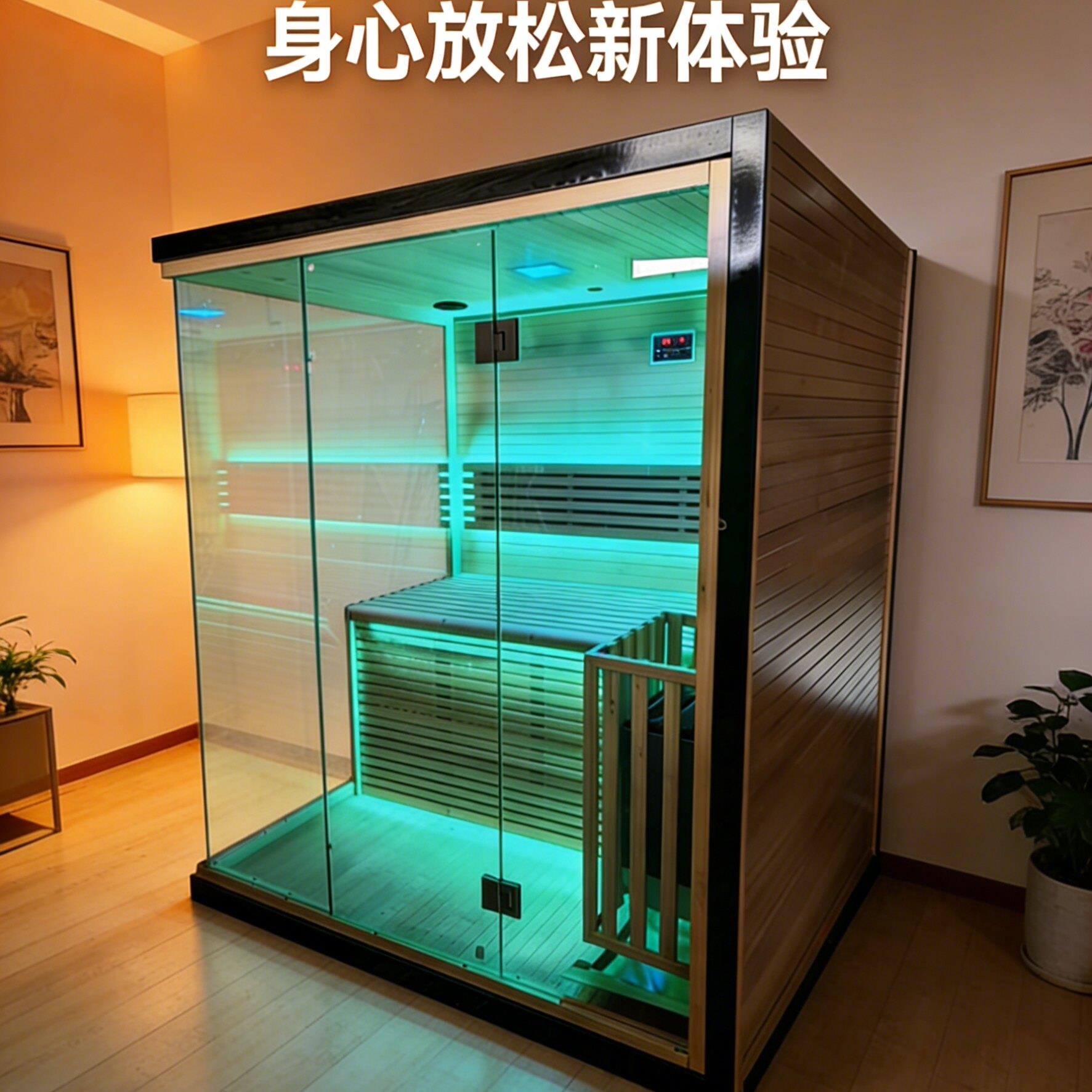 2026新款家用移动汗蒸房室内蒸汽桑拿浴房LED灯光玻璃房