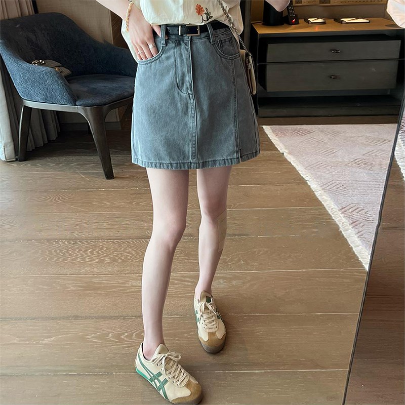 灰色牛仔半身裙女夏季小个子高z腰大码胖mm梨形身材a字包臀短裙裤