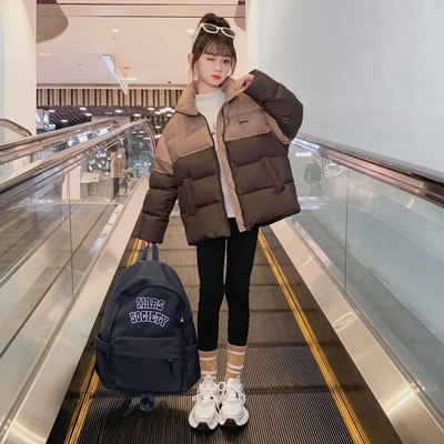 女童羽绒棉e服冬装2023新款女大童洋派拼色冬款儿童女孩加厚棉衣
