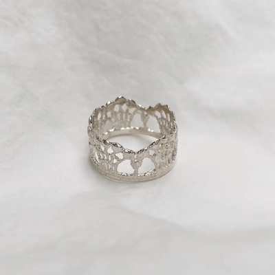 Flavour925银日系蕾丝镂空戒指