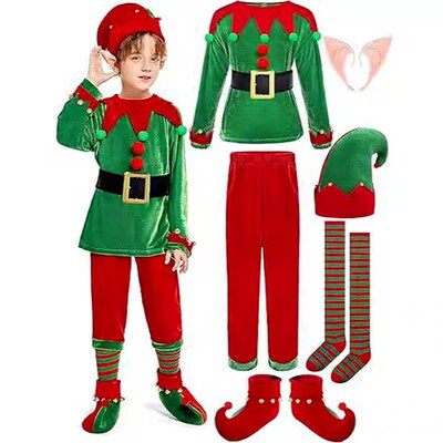 Christmas Children's set boys' velvet elf outfit Santa Claus