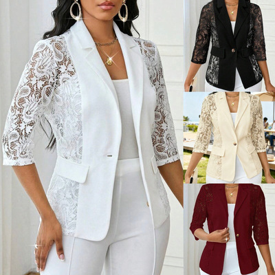 Women's sexy lace casual suit jacket, women's suit collar