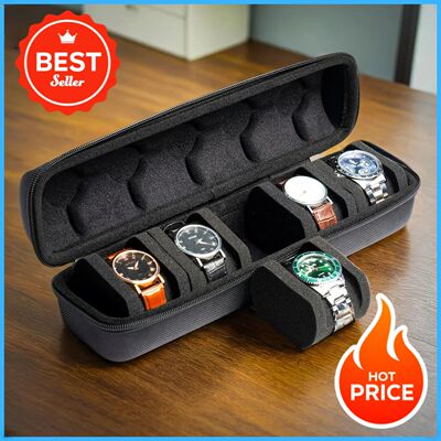 1pc 5-Slot Watch Case | Hard Shell Travel Organizer with