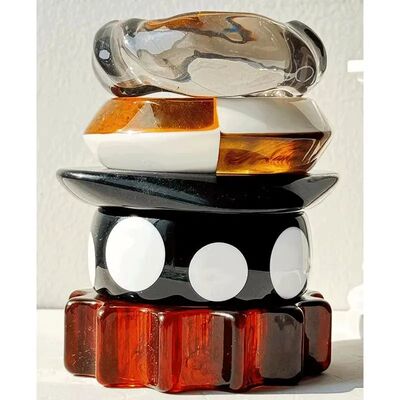 Brown Black White Contrast Geometric Irregular Resin