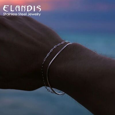 ELANDIS Punk Men's Bacelet 2MM Stainless Steel Papeclip
