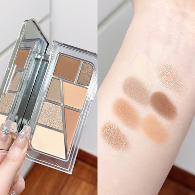 素颜眼影~POTO七色眼影盘初学者低饱和珠光哑光大地色日常裸妆