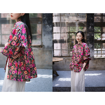 不蔓不枝泡泡袖短上衣衬衫