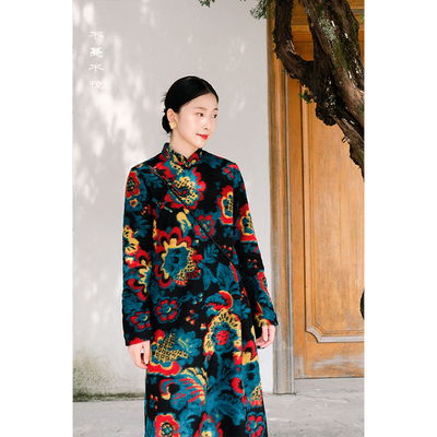民族风加绒加厚改良旗袍连衣裙