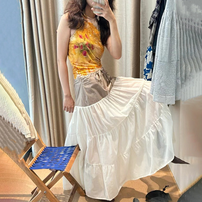 北欧小众 2024夏季盐系轻熟系绳条纹拼接半身裙松弛感中长裙24420