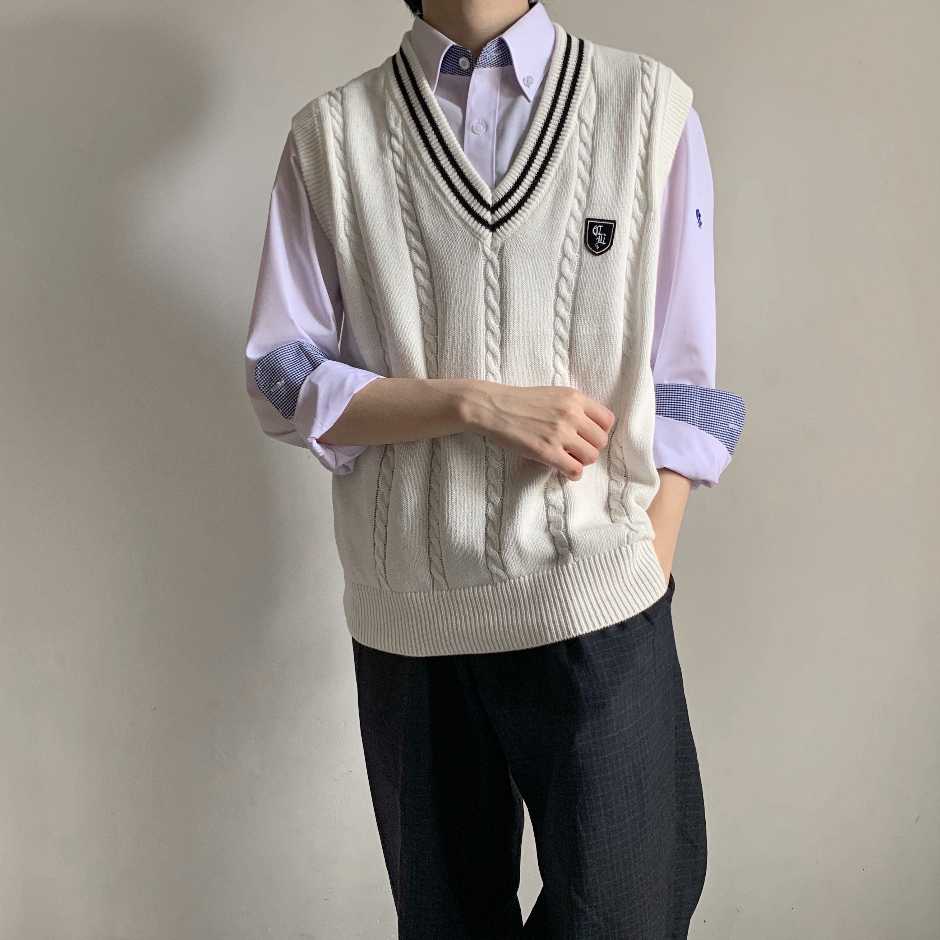 长濑高校 H02星岚高v领毛衣背心针织衫马甲日系DK/JK制服男女款_虎窝淘