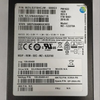 PM1633 3.84T 12GSAS METAPP X356A MZILS3T8HCJM 108-00468议价