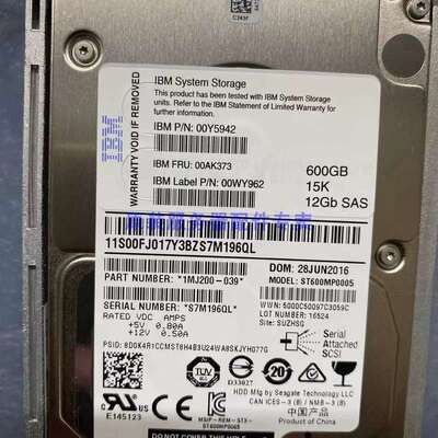 00Y5942 AC61 00AK373 600GB 15K 12GbSAS 2.5 V5000存储硬盘议价