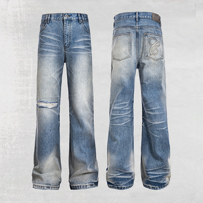CATSSTAC 冰霜破坏蓝牛直筒休闲裤小众设计cleanfit牛仔裤男