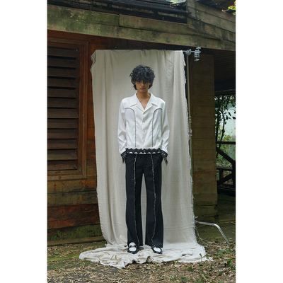 Retro 21 R21 春夏新款 经典百搭毛边腰头错位拼接阔腿休闲西裤