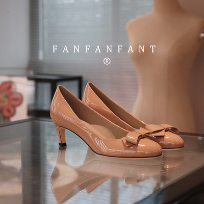 fanfanfant高跟鞋猫跟蝴蝶结牛漆