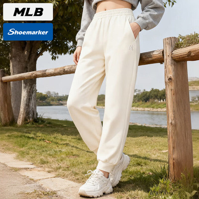 MLB米白色针织长裤男女裤子2025春季新款运动裤休闲卫裤3APTB0154