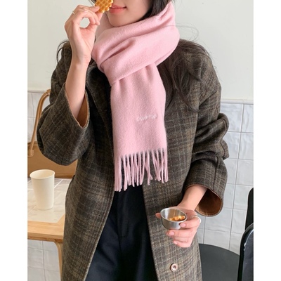 Carrier 绝美樱花粉～韩国100%羊毛简约平板围巾情侣冬季保暖围脖