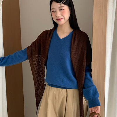 提花镂空设计～韩系纯色巨亲肤披肩氛围感毛线早秋保暖叠穿围巾潮