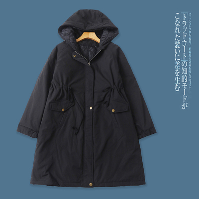 中长款棉衣 秋冬新款外贸女装休闲连帽拉链摁扣口袋薄款棉服32398