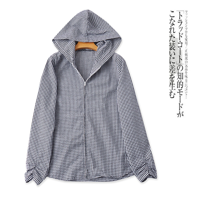 格子棉连帽衬衫春秋新款女
