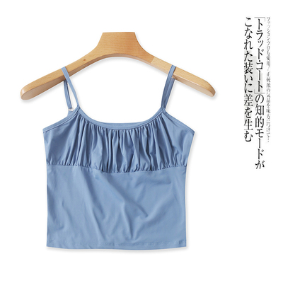 露脐褶皱小吊带 夏季新款女装修身吊带可调薄款弹力内搭外穿28041