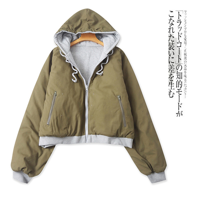 两面穿加厚棉衣 冬新外贸女装大版型连帽领拉链长袖夹克棉服30232