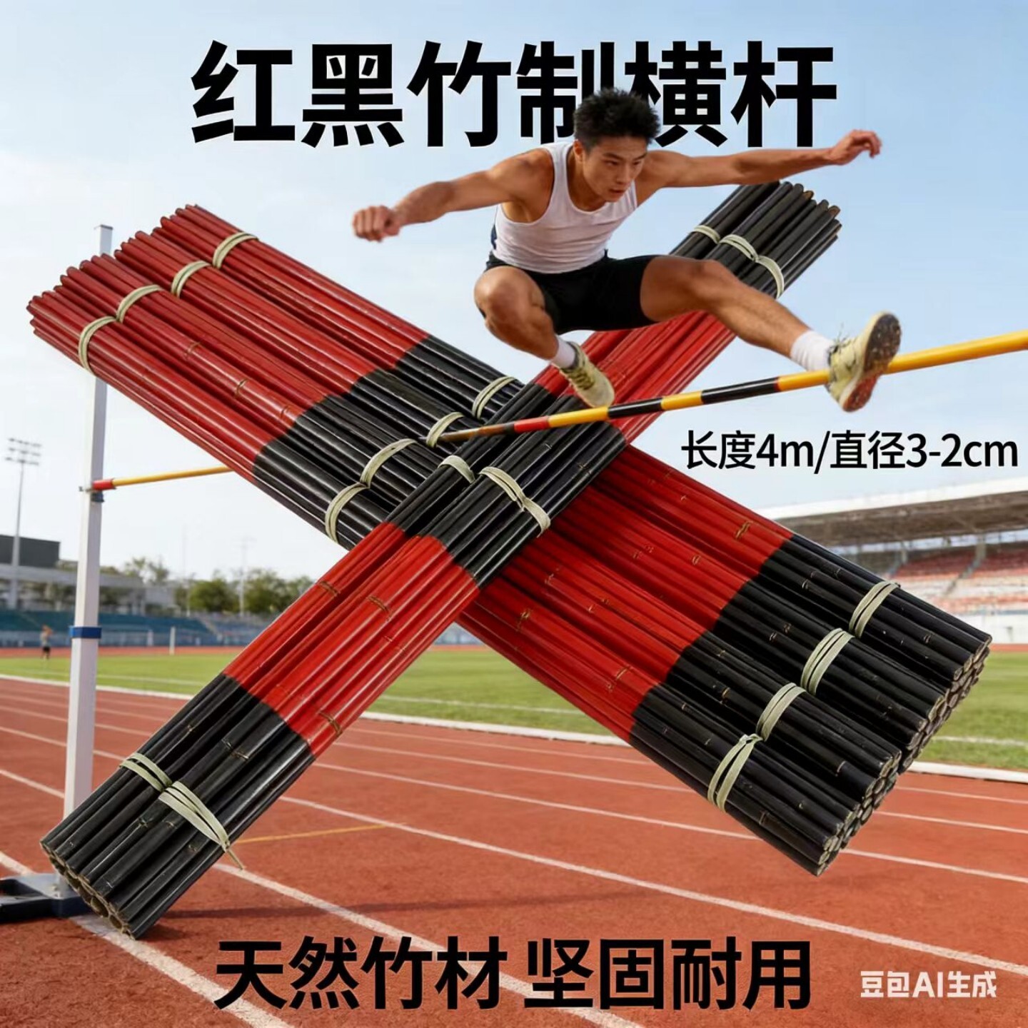 田径运动训练竹制跳高横杆跳高架横杆天然生长加工4米粗3.2-1.5CM
