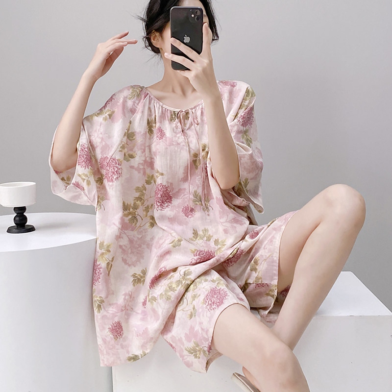 2026新款棉绸睡衣女短袖短裤简约薄款轻奢绵绸家居服套装外穿