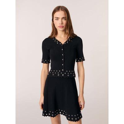 maSande法国M家25夏女装设计感波浪边镂空铆钉短袖针织开衫CA0059