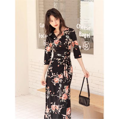 黑底蔷薇长款A23019短230