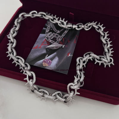 Spiked Chain尖刺蛋形链嘻哈O字链s925纯银镀金项链Playboi Carti
