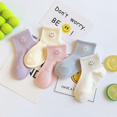 爱嘀嗒儿童袜子春季薄款网面透气卡通笑脸糖果色女童宝宝短筒潮袜