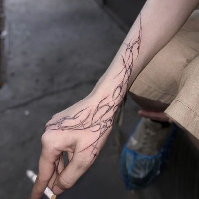 裂纹刺骨草本纹身贴半永久新款