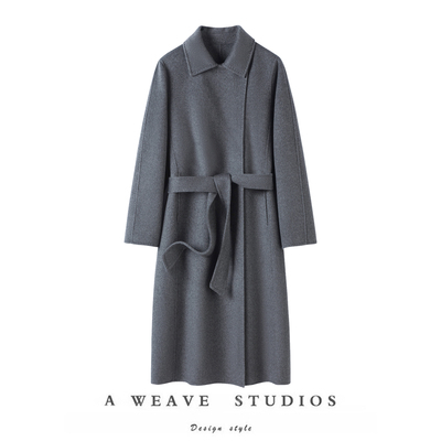 SQN官方正品 流金岁月100%纯山羊绒大衣双面呢大衣长款外套加厚