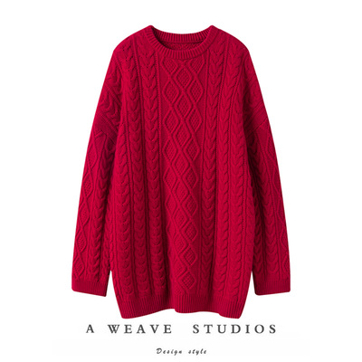 麻花宽袖毛衣提花羊绒衫加厚宽松