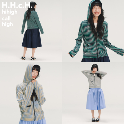 HHCH口海 SS26 竹节棉彩色条纹连帽拉链卫衣长袖开衫外套