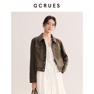GCRUES复古麂皮绒短款外套女夹克