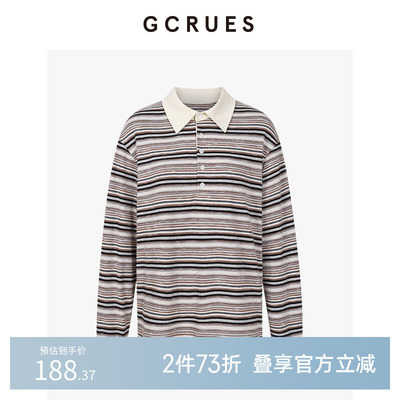 GCRUES复古撞色条纹polo衫女秋