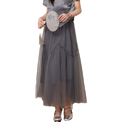 gcrues木耳边拼接纱半裙