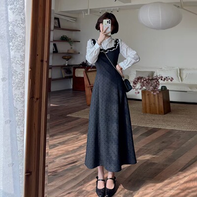 学院风假两件长袖连衣裙子女春秋季2026新款气质收腰显瘦a字长裙