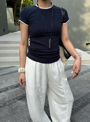 LIMO正版2026春季新款韩版时尚莫代尔百搭ins圆领撞色修身短袖T恤