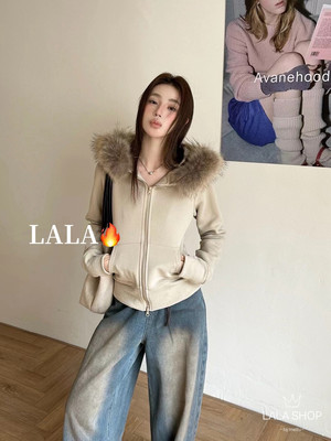 LALA正品2025冬季新款韩版时尚法式百搭ins连帽毛领显瘦卫衣外套