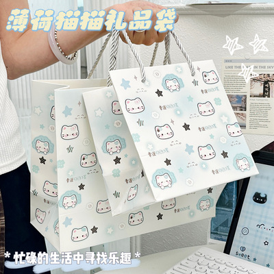 高颜值薄荷猫咪礼品袋ins风大容量加厚手提袋精致节日送礼手提袋