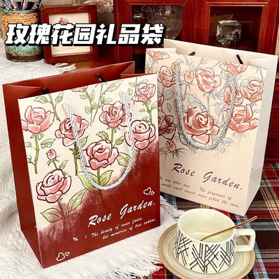 浪漫复古风玫瑰花园礼品袋送礼生日表白高级精美手拎手提袋
