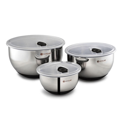 美国代购HexClad Stainless Steel Bowl Set带真空密封盖不锈钢锅