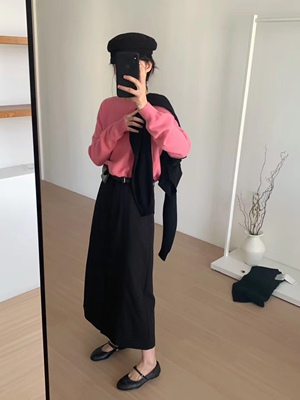 韩国aboutmoon含羊毛前开叉西装料气质通勤显瘦直筒裙女百搭半裙