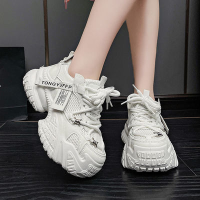 银色内增高厚底老爹鞋女鞋2025新款爆款春秋季休闲运动小白鞋松糕