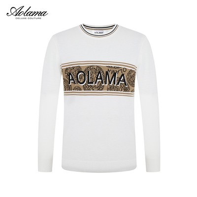 AOLAMA奥拉玛男装轻奢秋季修身圆领休闲绵羊毛衫080343399